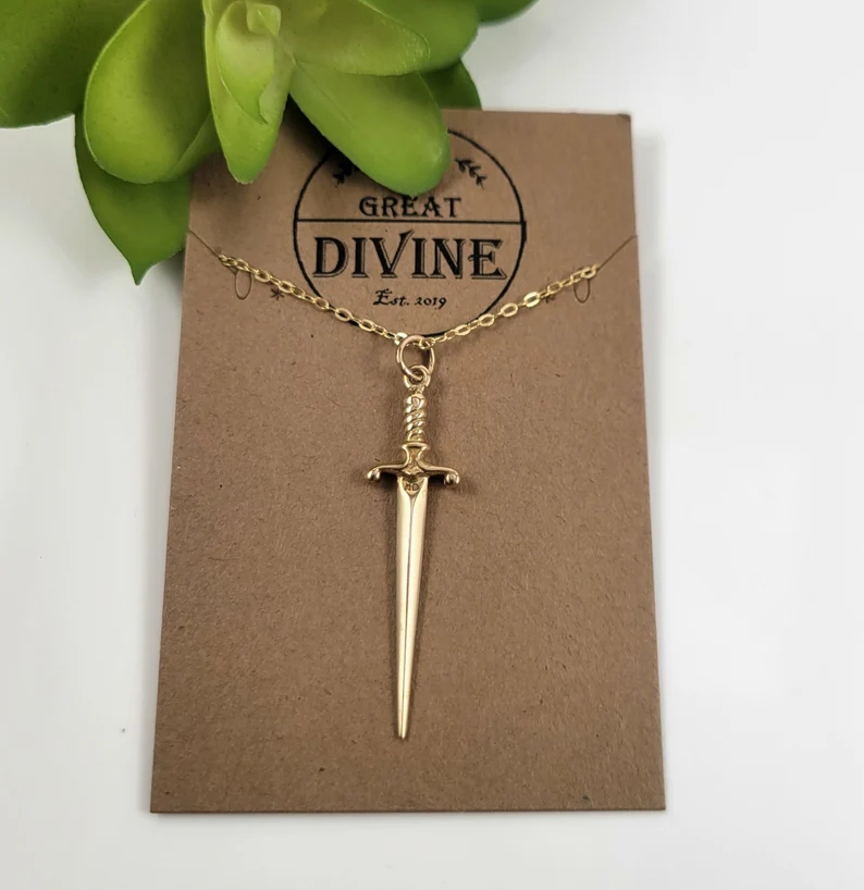 Gold Sword Charm Necklace, All Gold Sword Necklace, Gold Sword Pendant ...